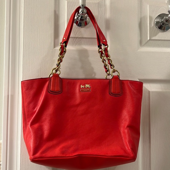 Coach | Bags | Authentic Red Coach Tote Bag Purse Perfect Condition ...